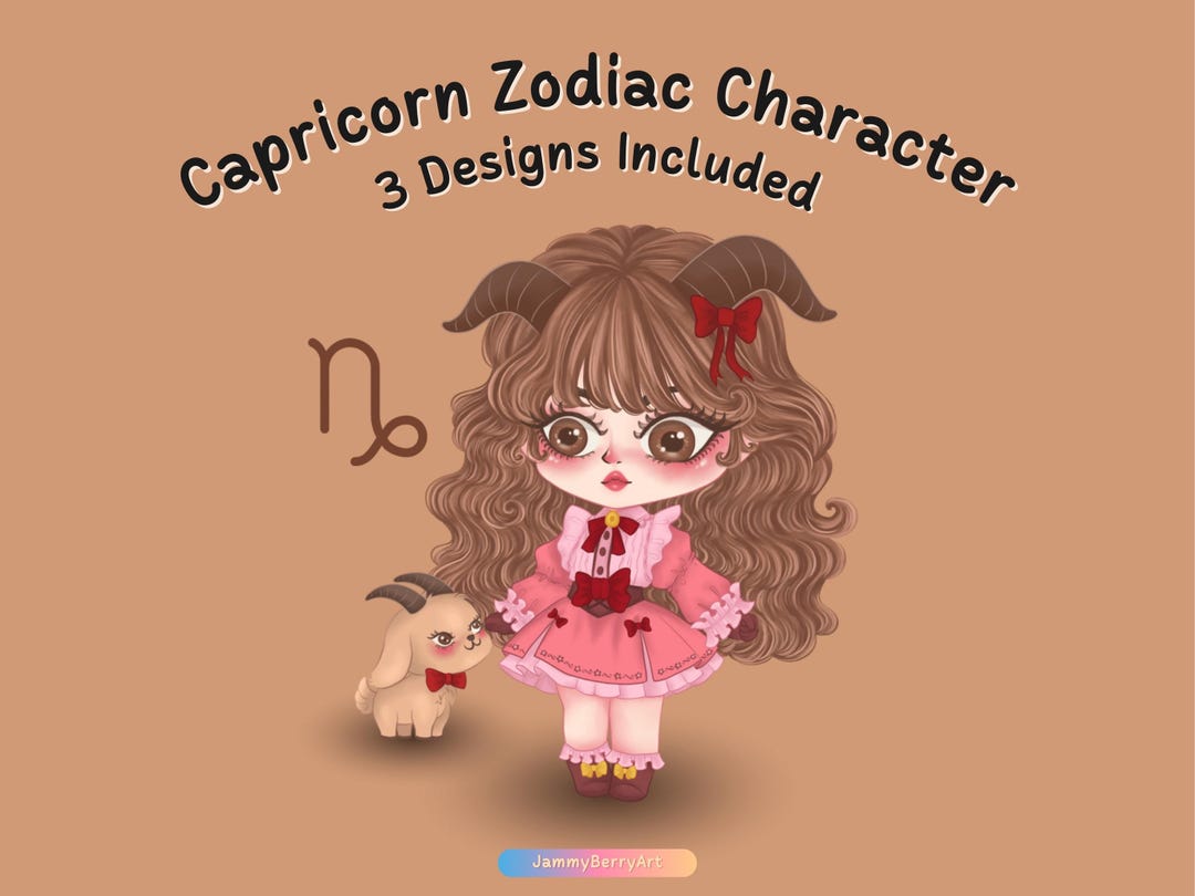 Capricorn Zodiac Character Set, Cute Astrology Girl Illustration ...