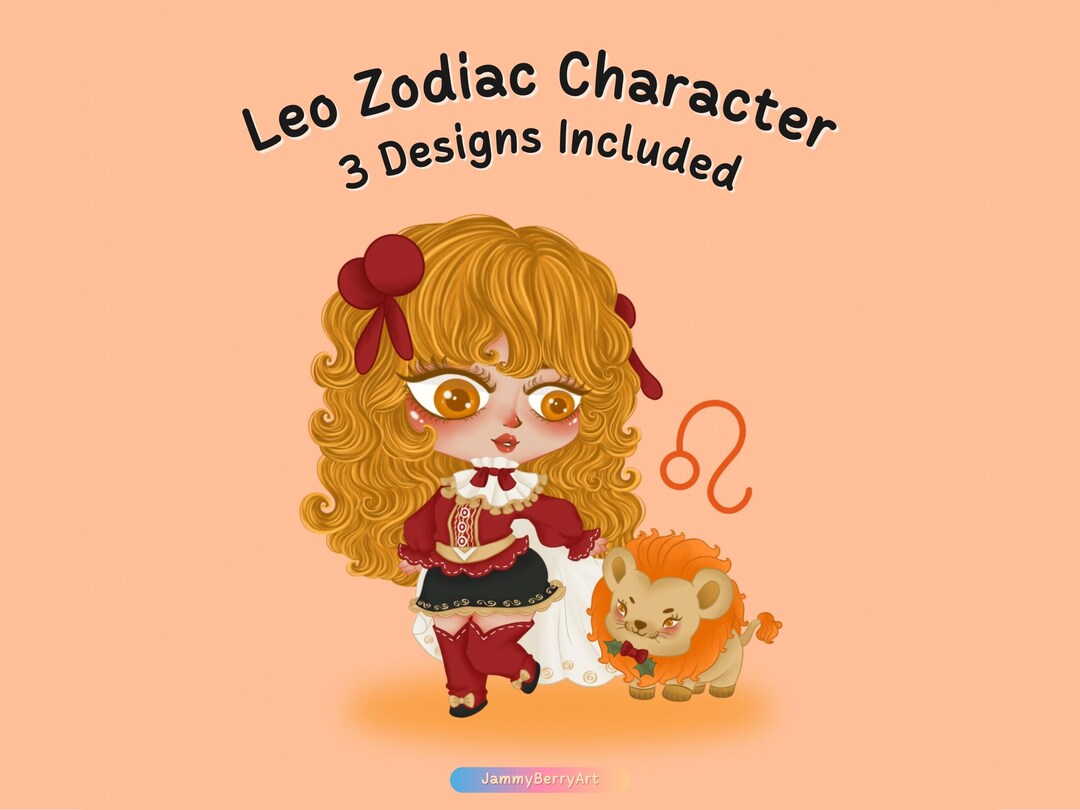 Leo Zodiac Character Set, Cute Astrology Girl Illustration, Printable ...
