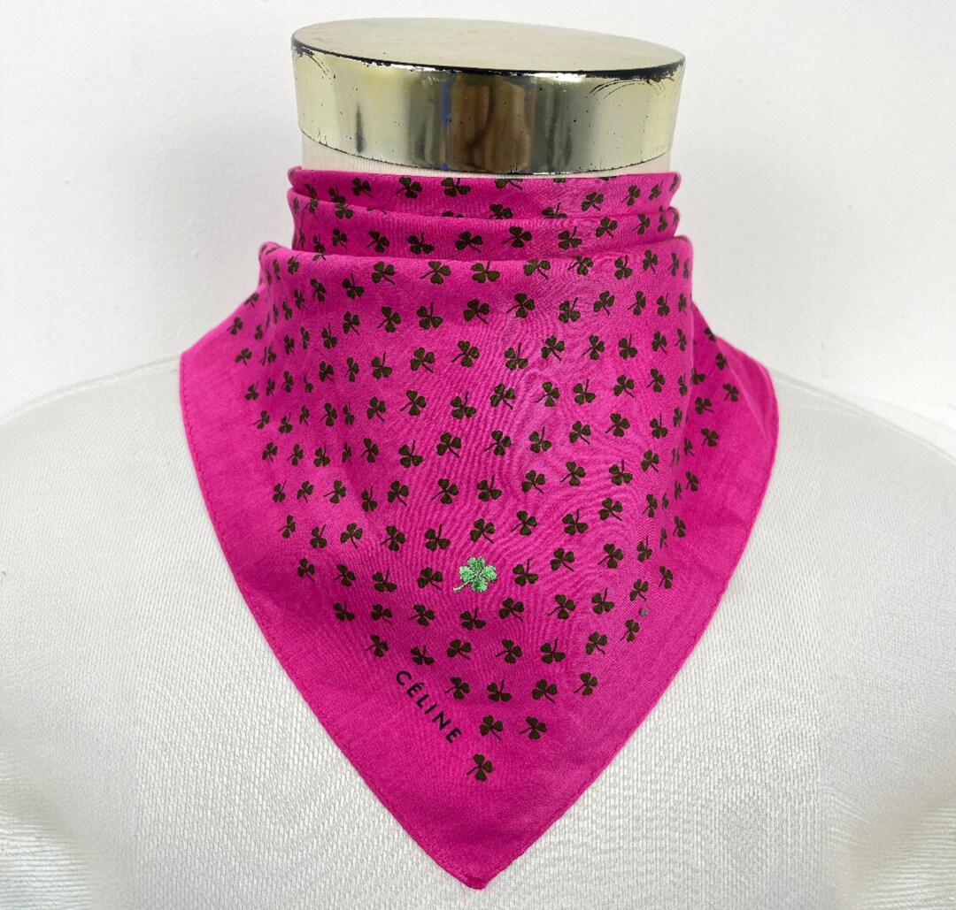 Vintage Celine Cotton Neckerchief - Pink Clover Print Scarf - Etsy
