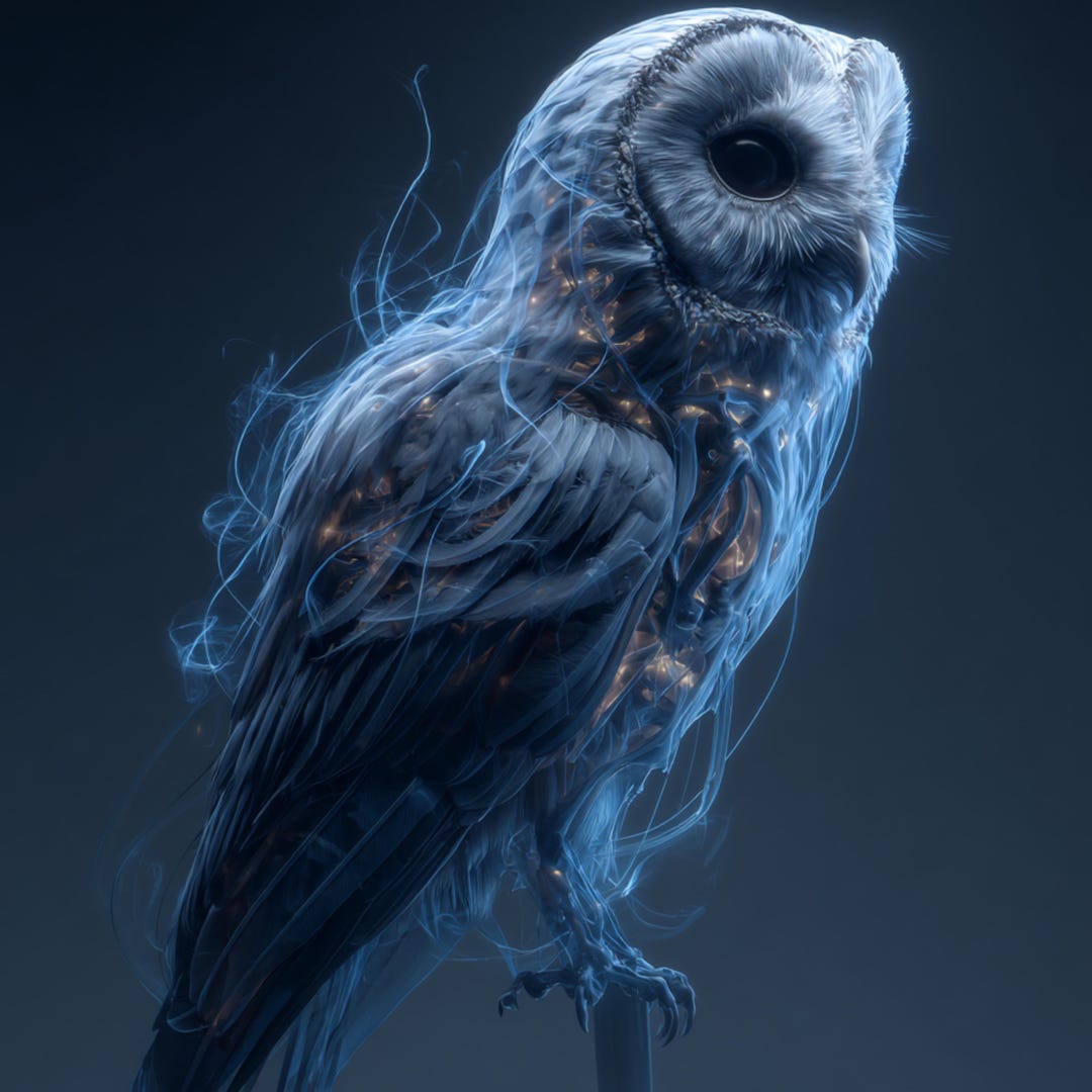 Celestial Skeleton Owl Art Print | Ethereal Blue Owl Wall Art | Cosmic ...
