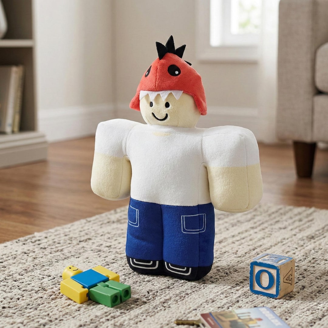 Roblox Shark Hat Character Plush, Soft Blocky Gamer Stuffed Doll, Kids ...
