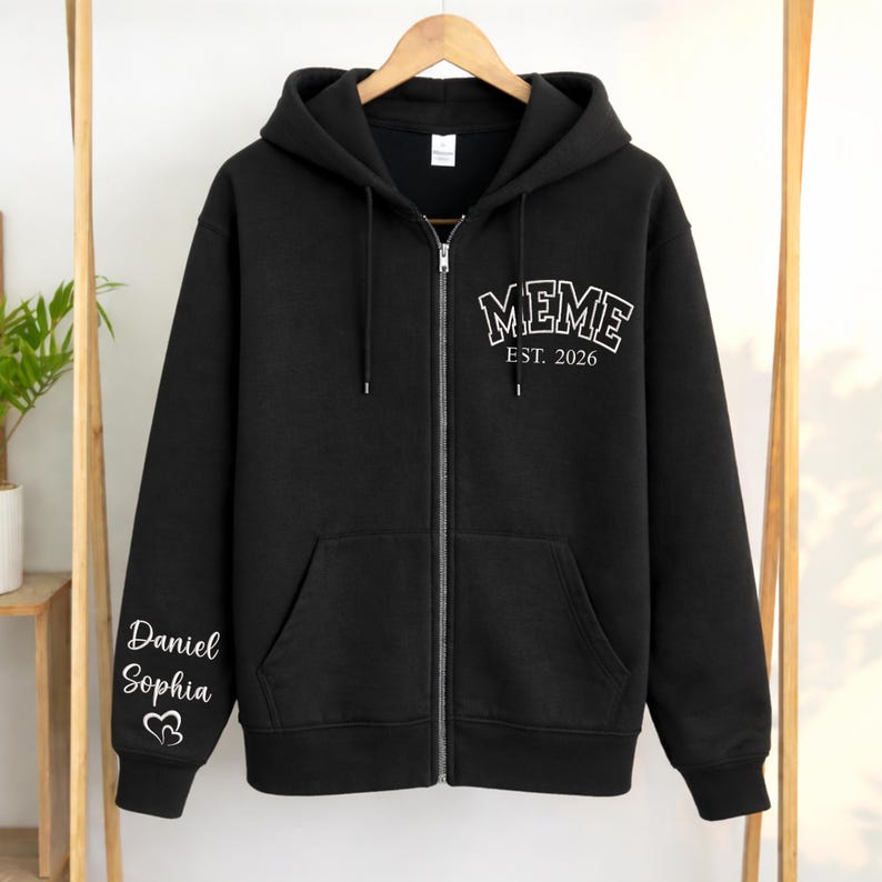 Custom Embroidery Meme Zip Hoodie - Personalized Grandma Sweatshirt ...