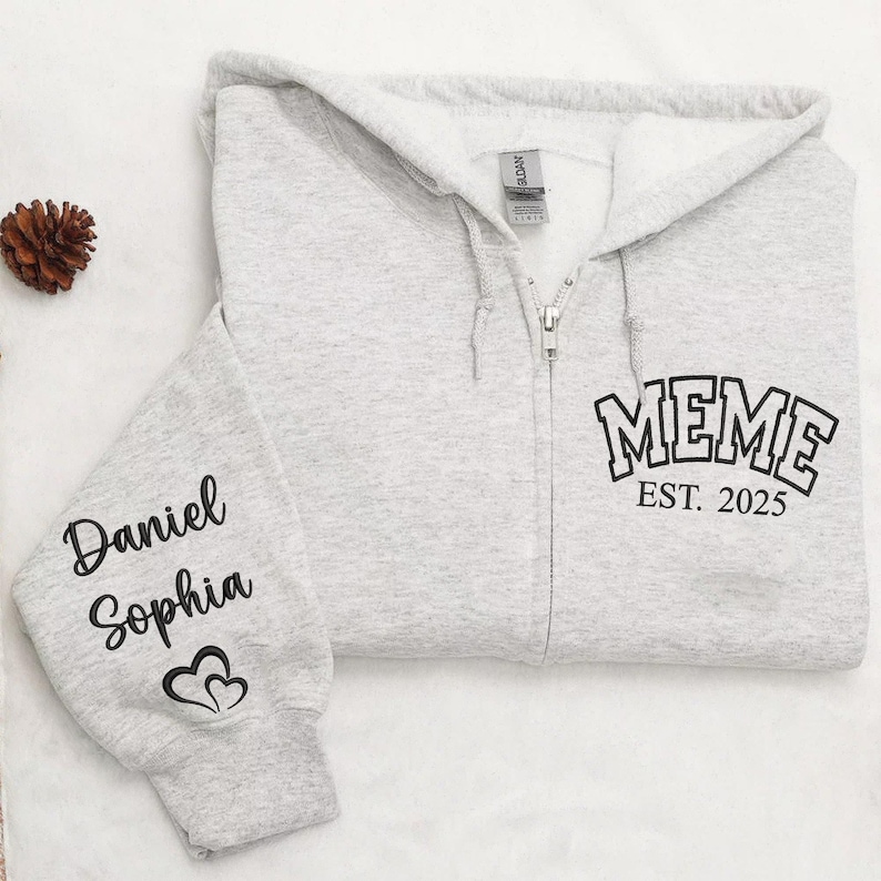 Custom Embroidery Meme Zip Hoodie - Personalized Grandma Sweatshirt ...