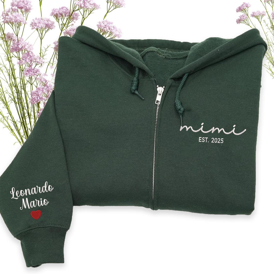 Custom Embroidery Mimi Zip Hoodie - Personalized Grandma Sweatshirt ...