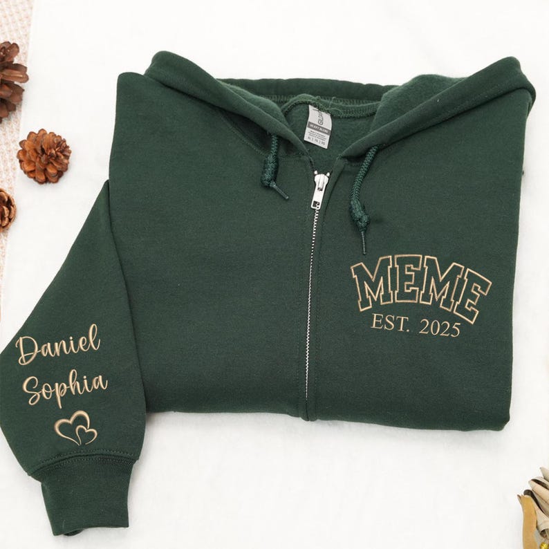 Custom Embroidery Meme Zip Hoodie - Personalized Grandma Sweatshirt ...