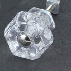 Set of 6 CLEAR Glass Knobs Vintage Antique Style Depression Glass Cabinet Knobs Drawer Pulls ...
