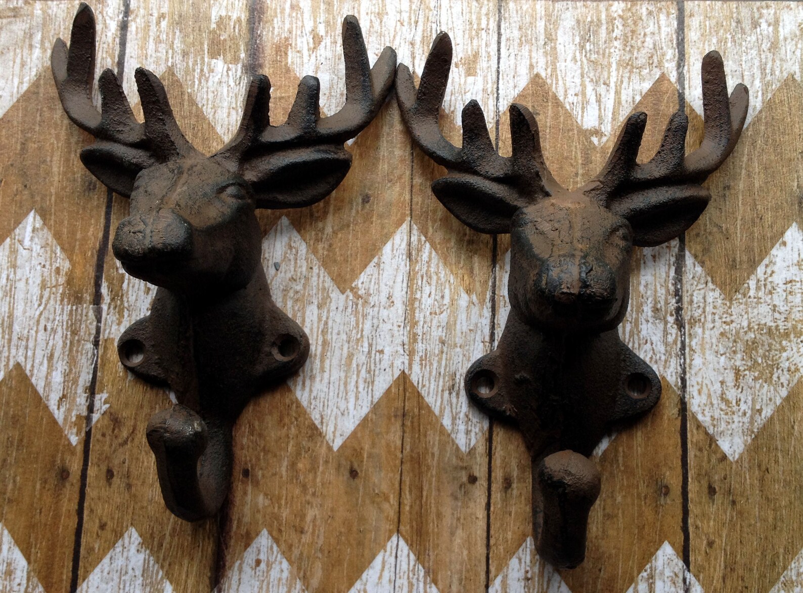 Set of 2 Cast Iron Deer Head Wall Hooks Stag Elk Coat Hooks - Etsy