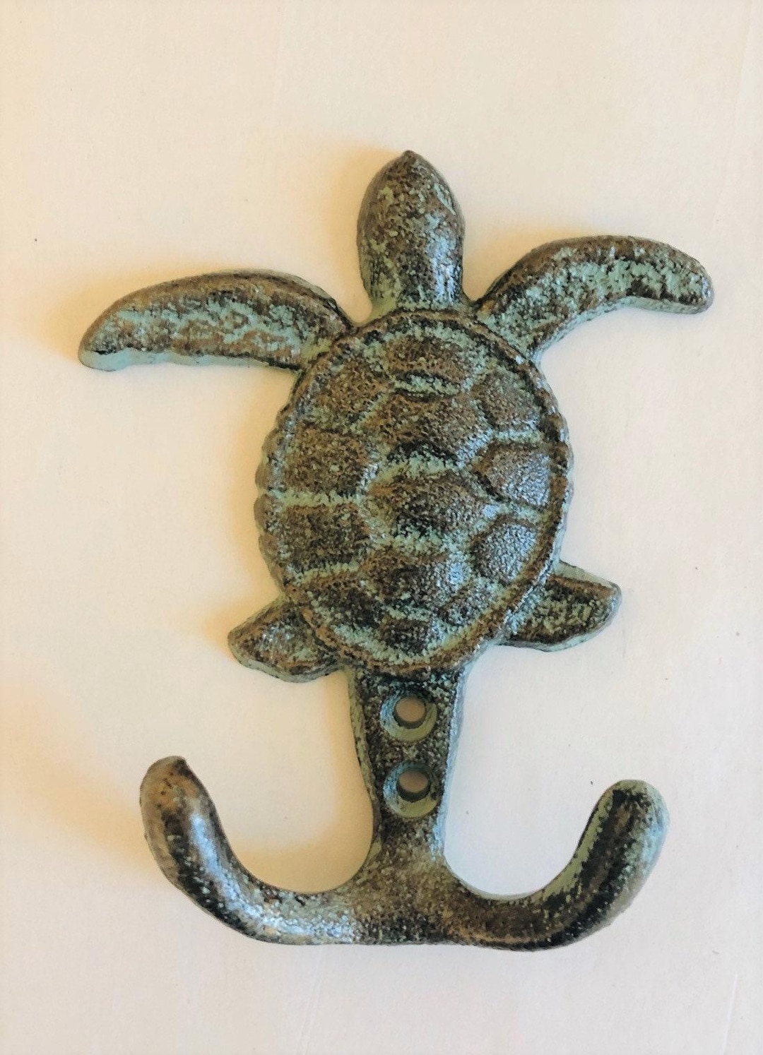 Hand Painted, Sea Turtle Wall Hook, Iron, Verdigris ,double Hooks ...