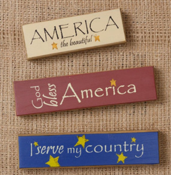 Set of 3 Primitive Wooden Block Signs Americana Wood | Etsy