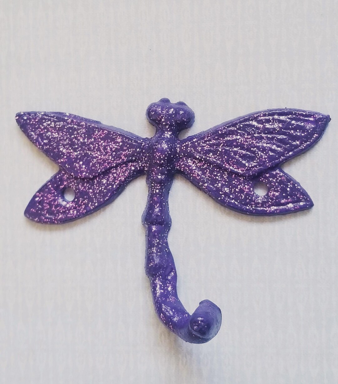 Purple Cast Iron Dragonfly Wall Hook Glittering Sparkles With ...