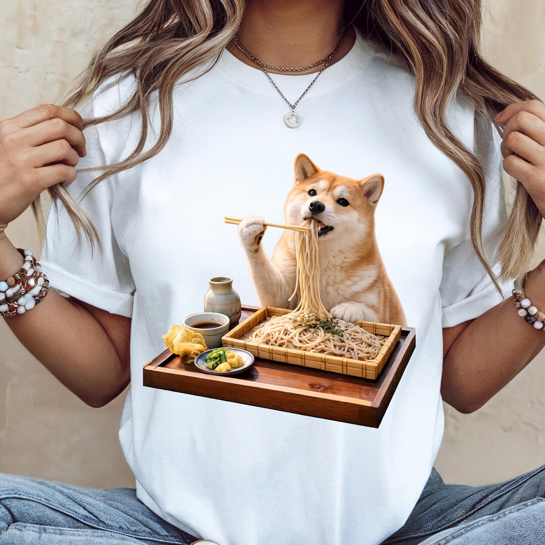 Shibainu Dog Eating Soba Noodles Japan T-shirt Design Food Png:funny ...