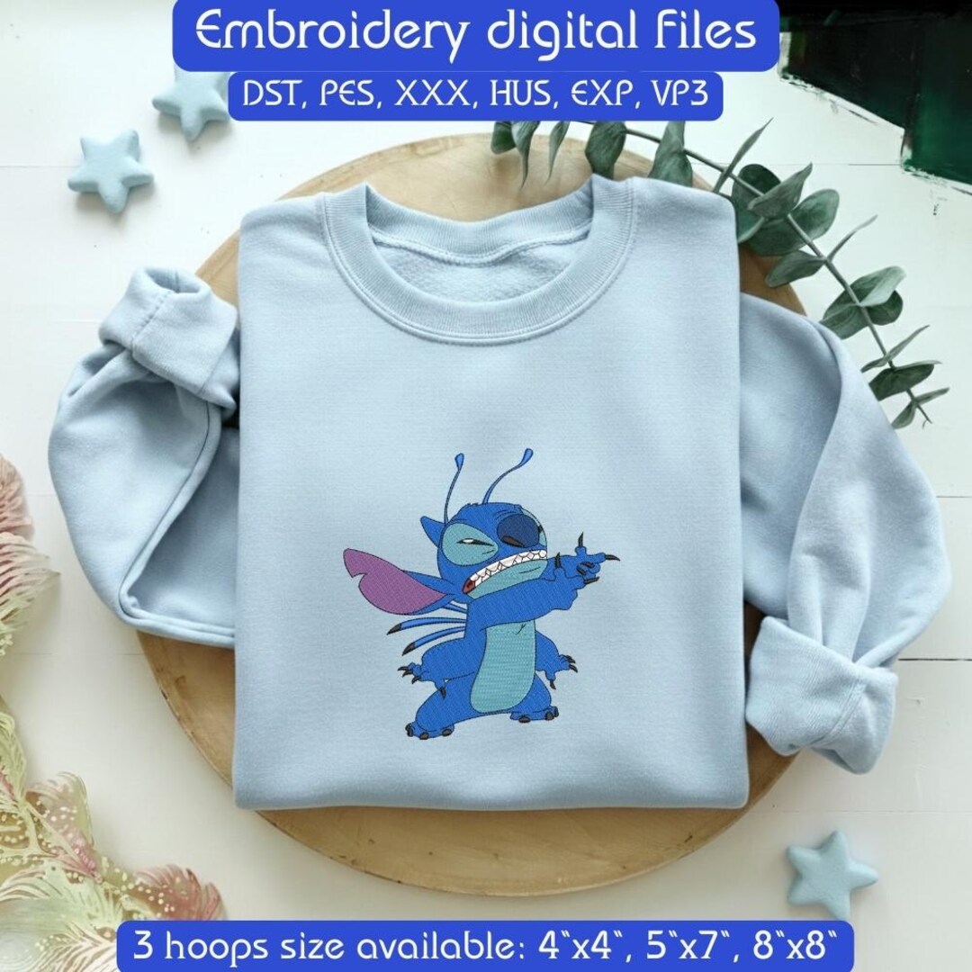 Stitch Attack Embroidery File, Cute Cartoon Stitch Design, DST PES ...