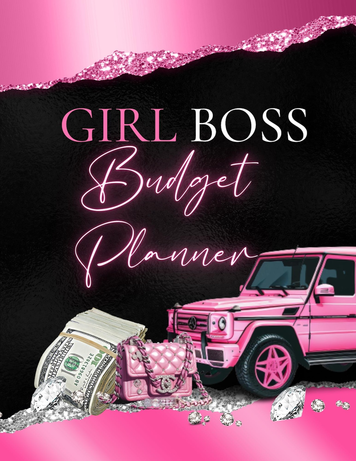 Girl Boss Budget Planner | Editable Canva Budget Template | Black ...
