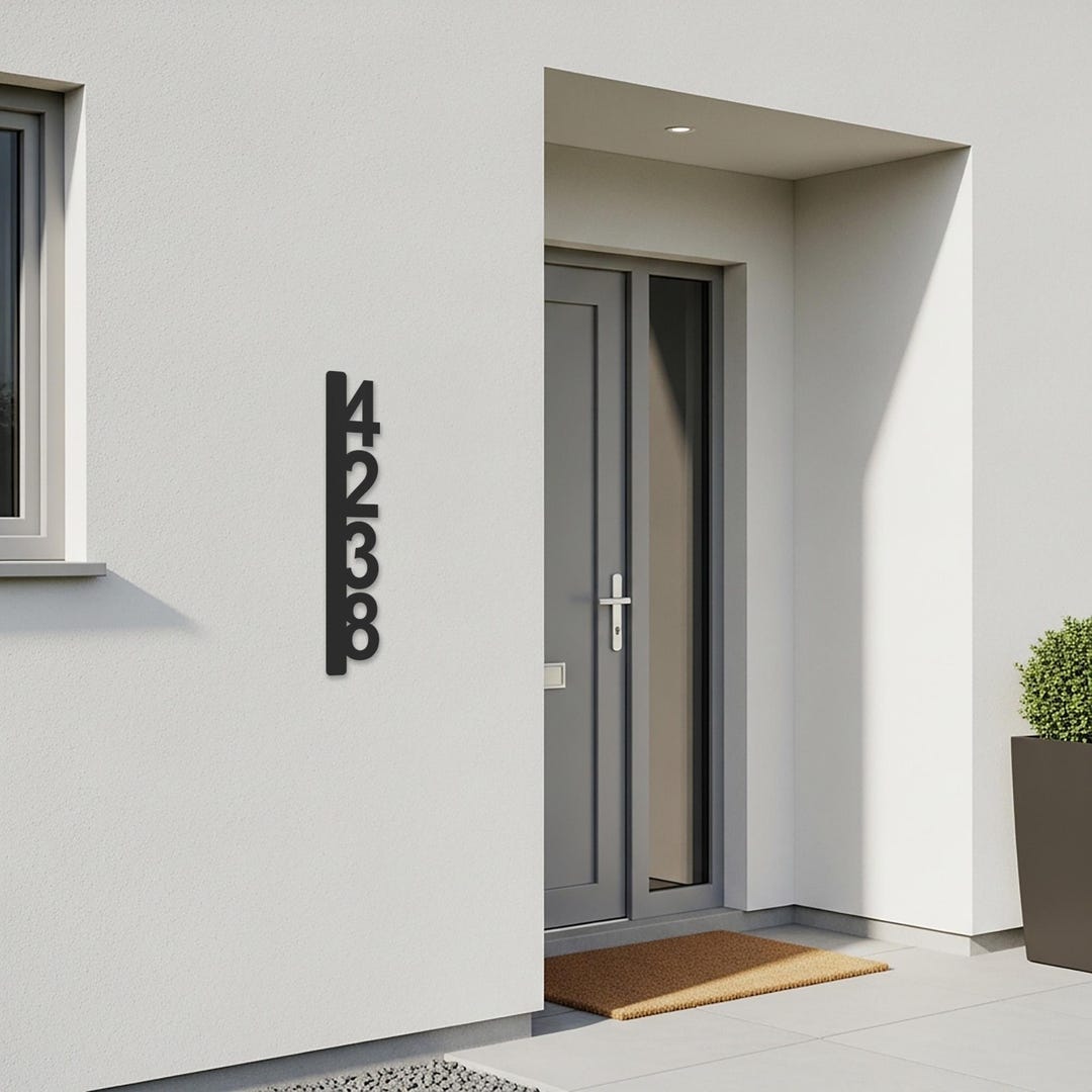 Custom Vertical Metal House Number Sign, Modern Address Wall Art ...