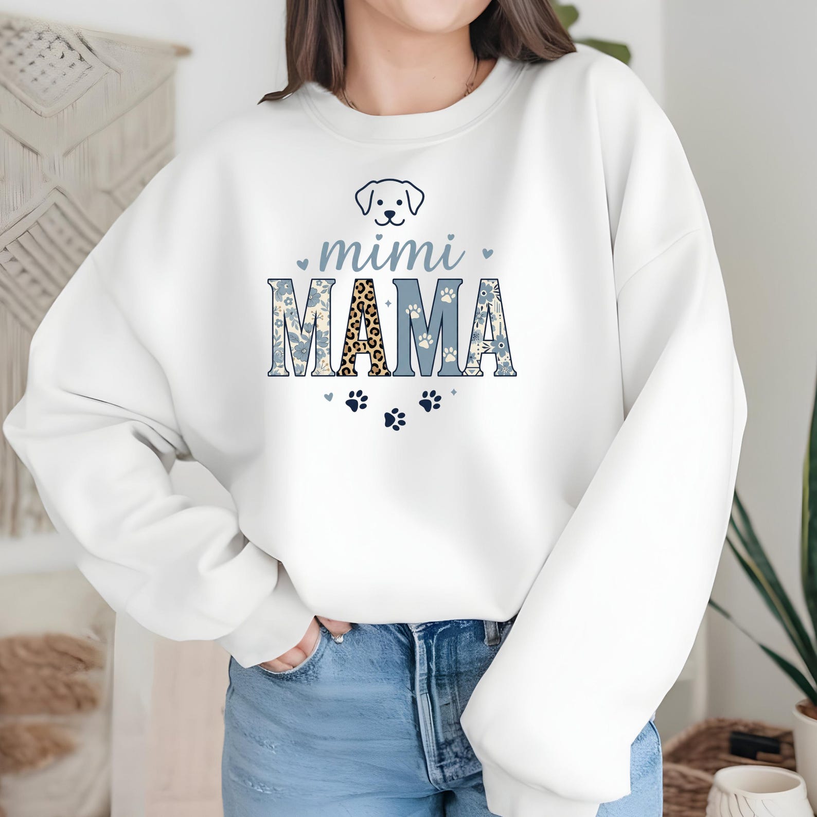 Dog Mama Mimi Sweatshirt, Blue Floral Leopard Print Shirt, Pet Lover ...