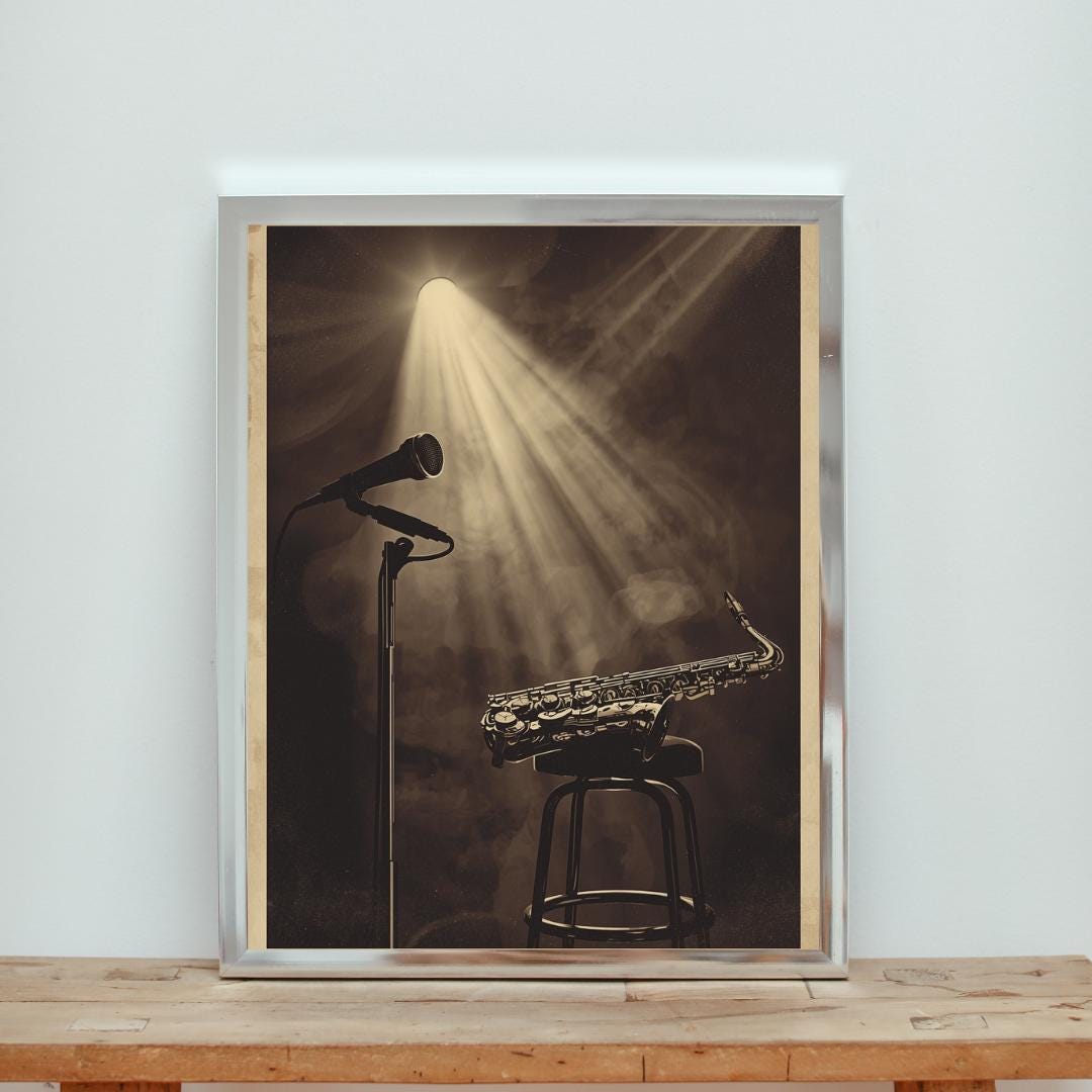 Vintage Jazz Saxophone Poster, Moody Jazz Club Wall Art, Classic Music ...