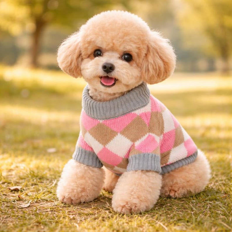 Checkered Knit Dog Sweater for Small Dogs and Cats, Warm Winter Pet ...