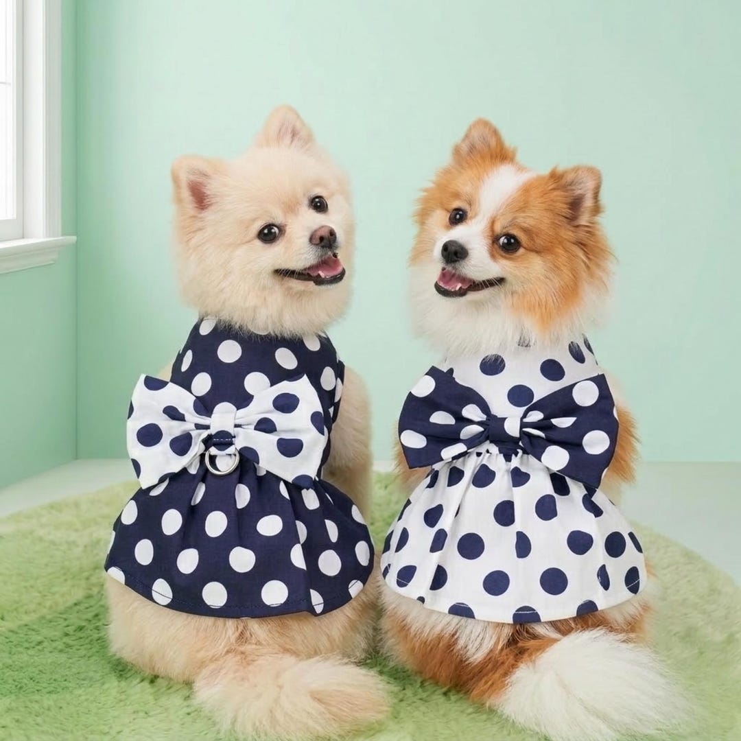 Polka Dot Dog Dress With Bow Harness, Pet Party Outfit for Dogs & Cat ...