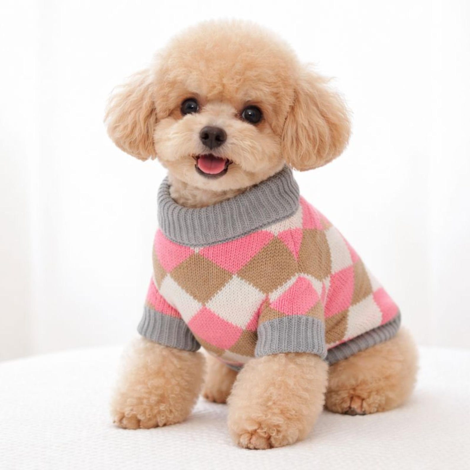 Checkered Knit Dog Sweater for Small Dogs and Cats, Warm Winter Pet ...