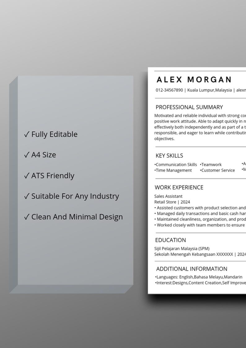 ATS Friendly Resume Template | Modern CV Design, Canva Editable ...