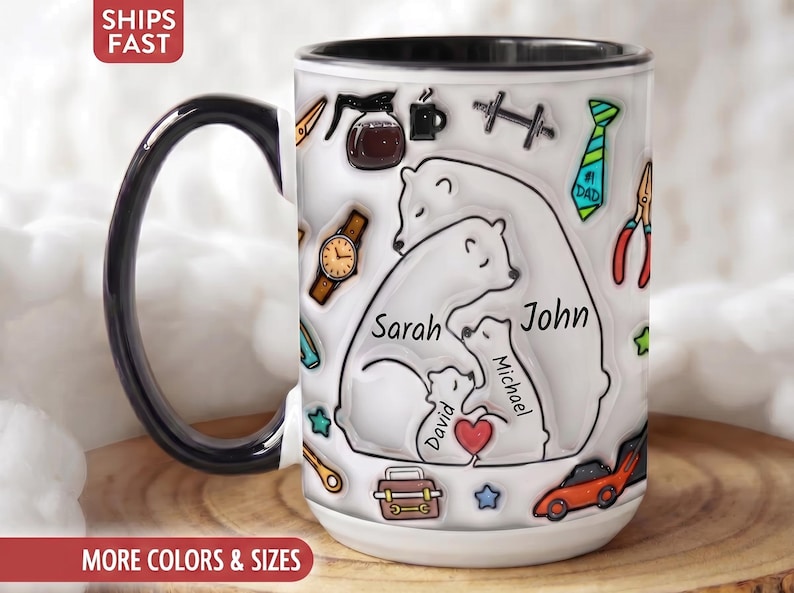 Personalized Papa Bear Family Mug, Custom Name Coffee Cup, Father's Day ...