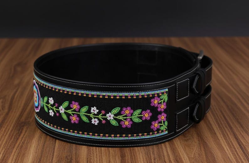 Handmade Wide Beaded Black Leather Belt – Floral Western Design - Etsy