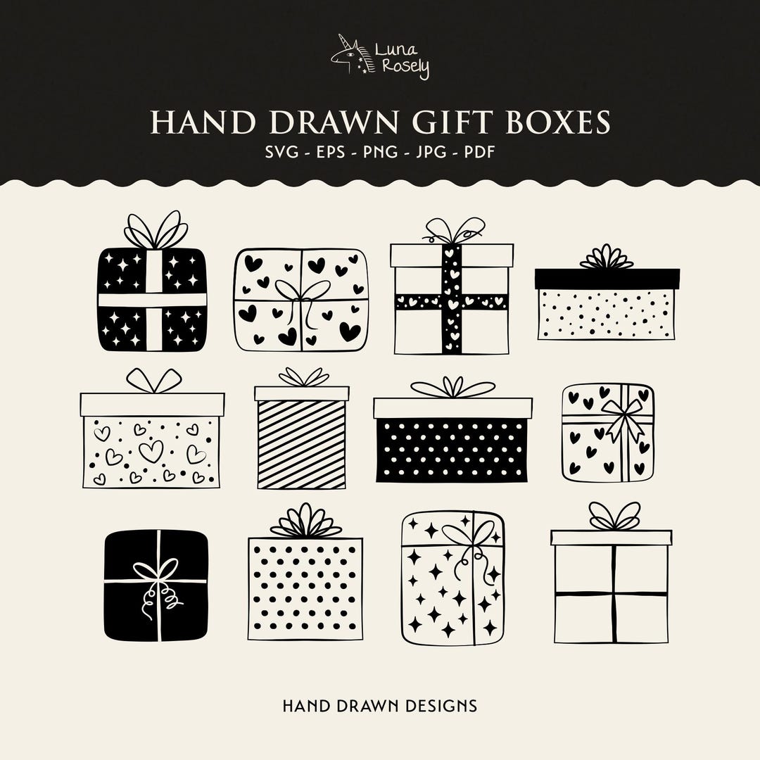 Gift Box Clipart Bundle, Hand Drawn Presents (svg, Png, Pdf, Eps, Jpg ...