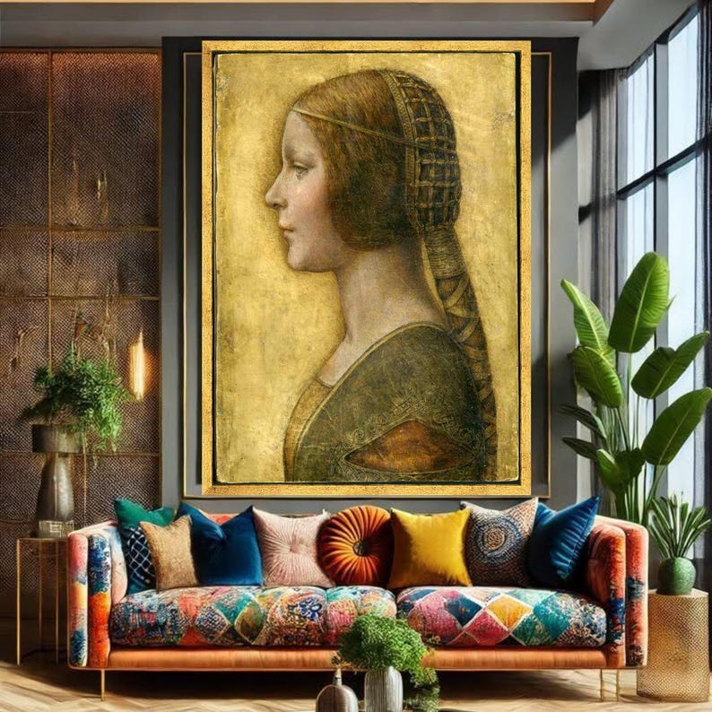 Leonardo Da Vinci Portrait Canvas Wall Art, Renaissance Female Profile ...