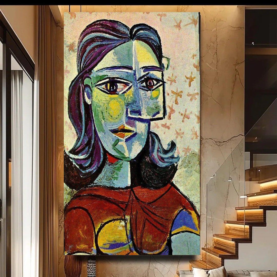 Abstract Cubist Female Portrait Canvas Wall Art, Picasso Style Modern ...