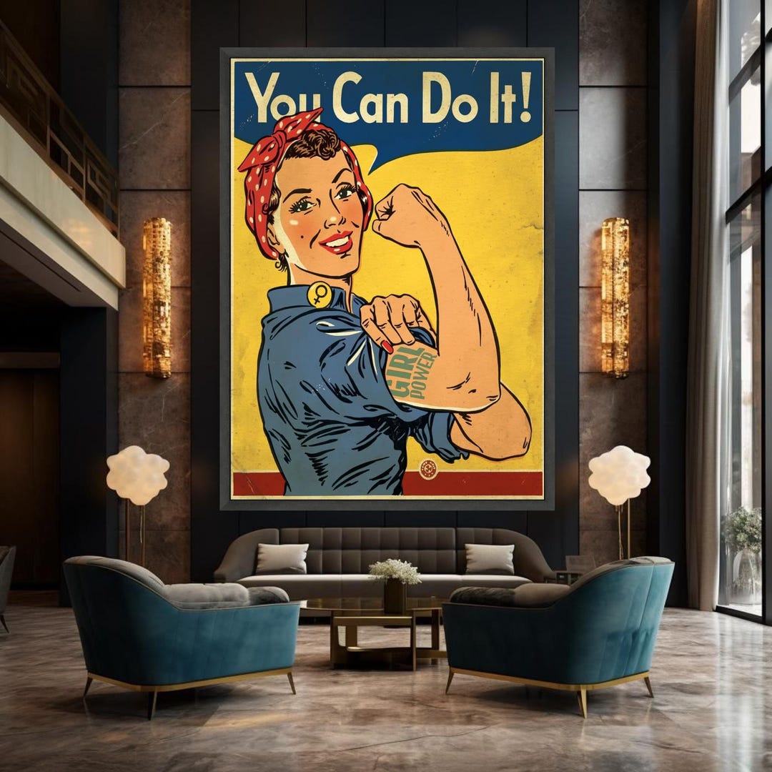 Inspirational Rosie the Riveter Canvas Wall Art, You Can Do It Vintage ...