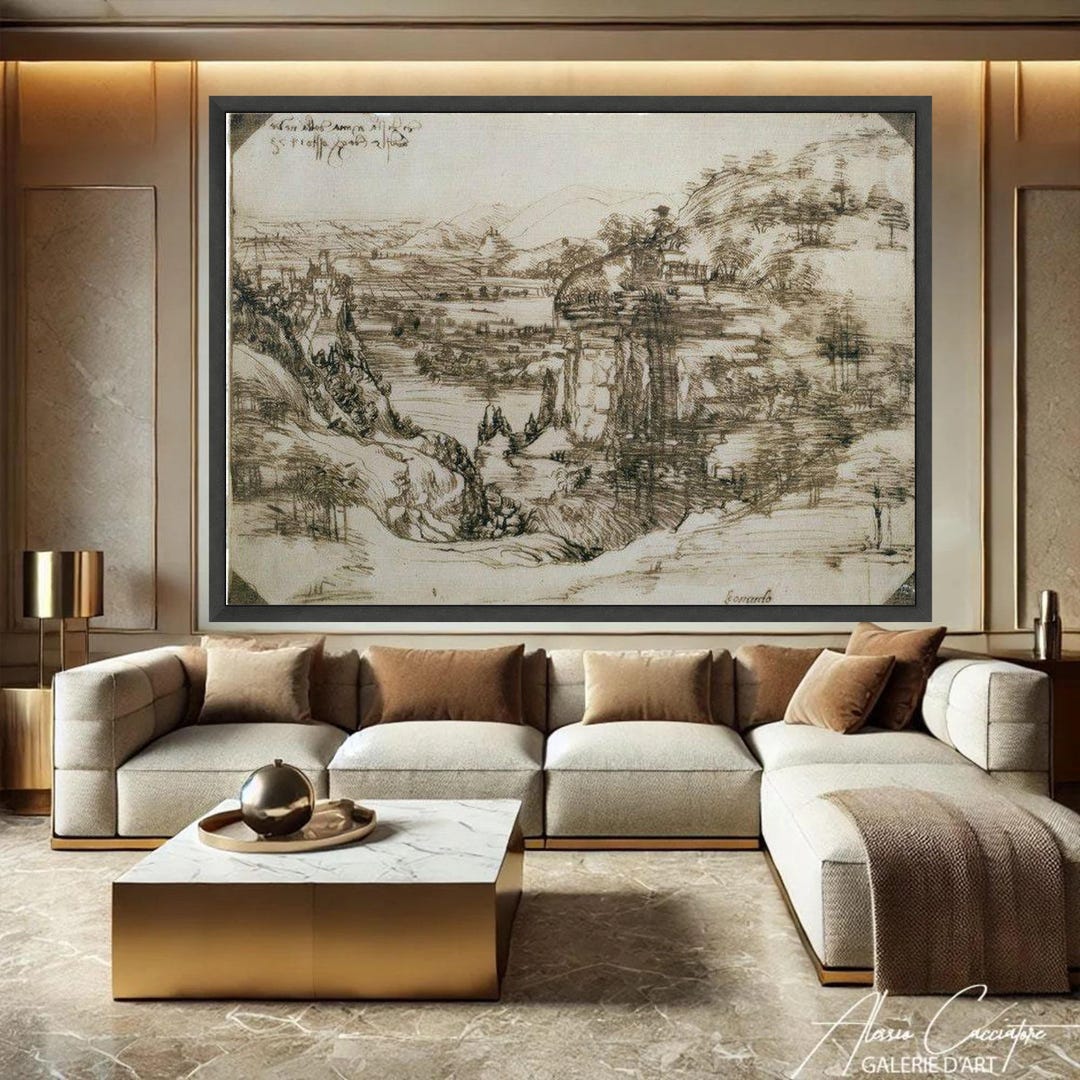 Leonardo Da Vinci Landscape Sketch Canvas, Vintage Artistic Wall Art ...