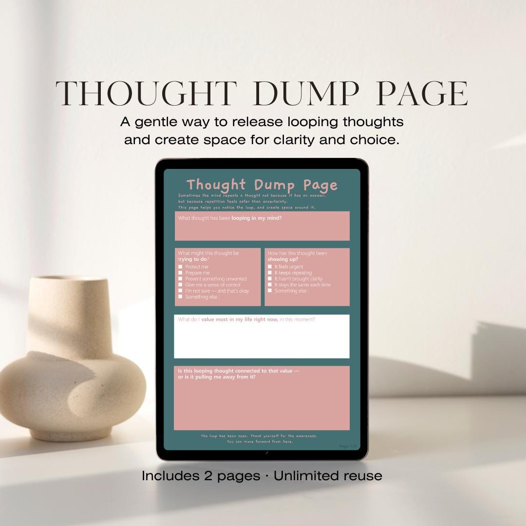 Thought Dump Page Printable | Loop Thought Check-in | Overthinking ...