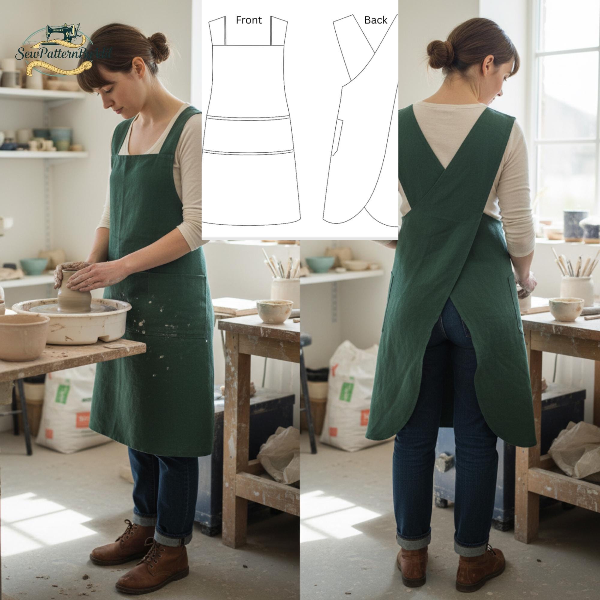 Cross Back Apron Sewing Pattern PDF | Japanese Style Apron | Digital ...