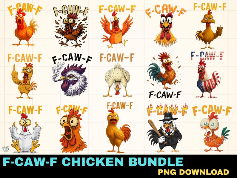 Trendy Funny F-caw-f Chicken Bundle PNG Funny Screaming Chicken PNG ...