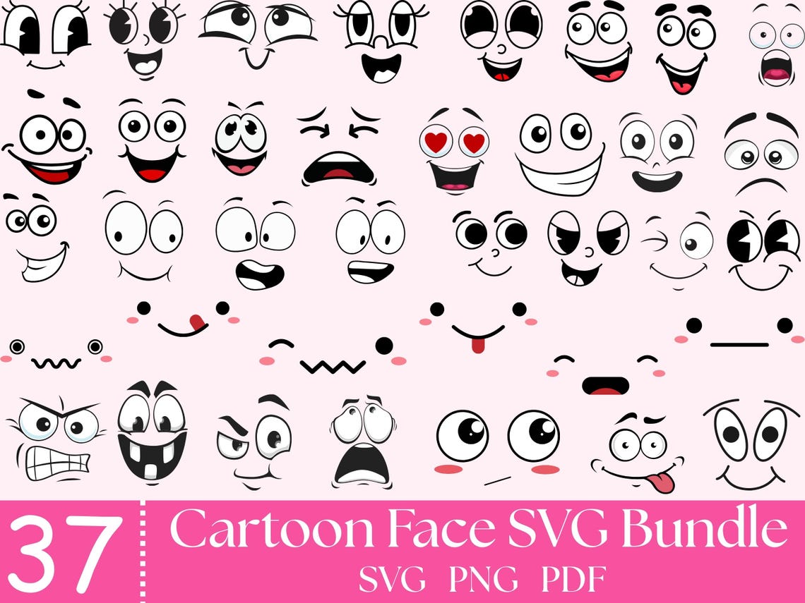 Cartoon Face SVG Bundle: Cricut & Silhouette Cut Files Digital Download ...