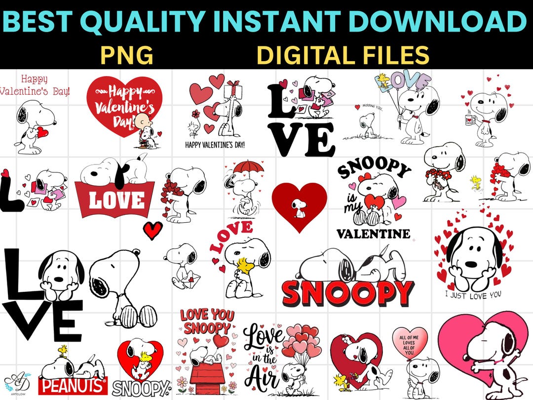 Paquete PNG de Snoopy Love / Clipart de San Valentín (Descarga digital ...