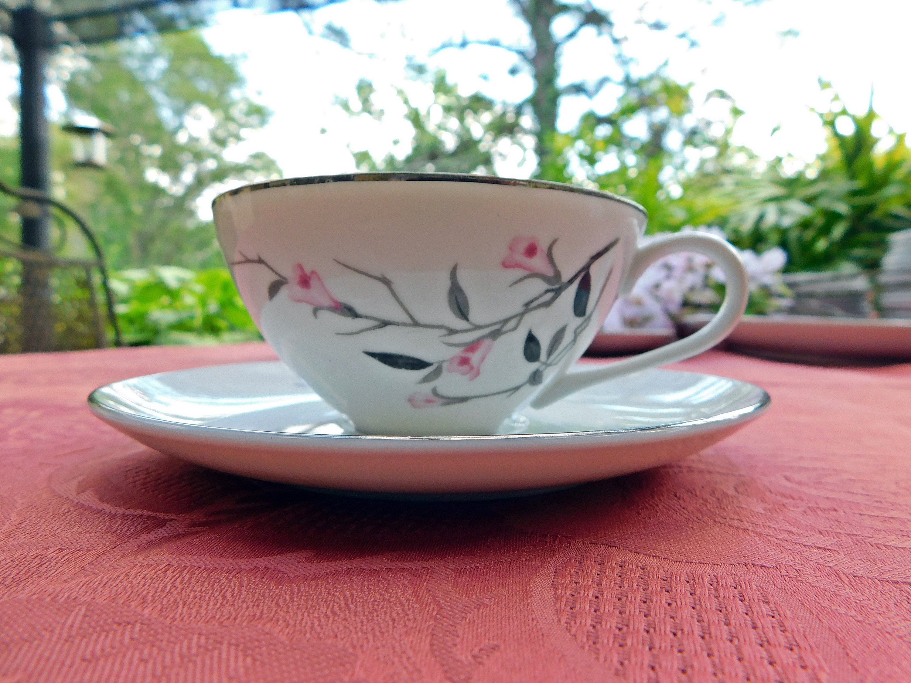Vintage Cherry Blossom China Set: Japan Dinnerware, Platinum Rim (58 ...