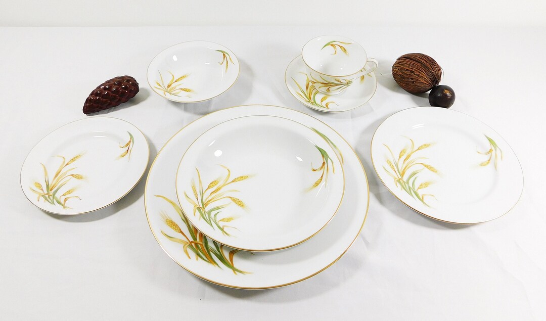 Vintage Puritan Wheat China Set: Japanese Gold Trim Dinnerware, 83 ...