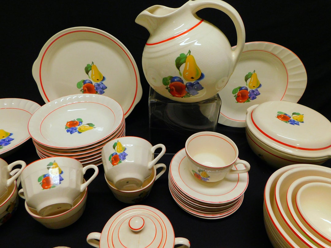 Vintage Cronin China Fruit Dinnerware Set: 40s Red Band Pottery (61 ...