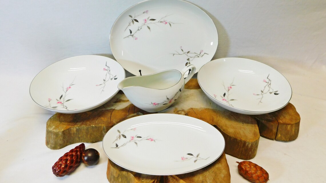 Vintage Cherry Blossom China Set: Japan Dinnerware, Platinum Rim (58 ...