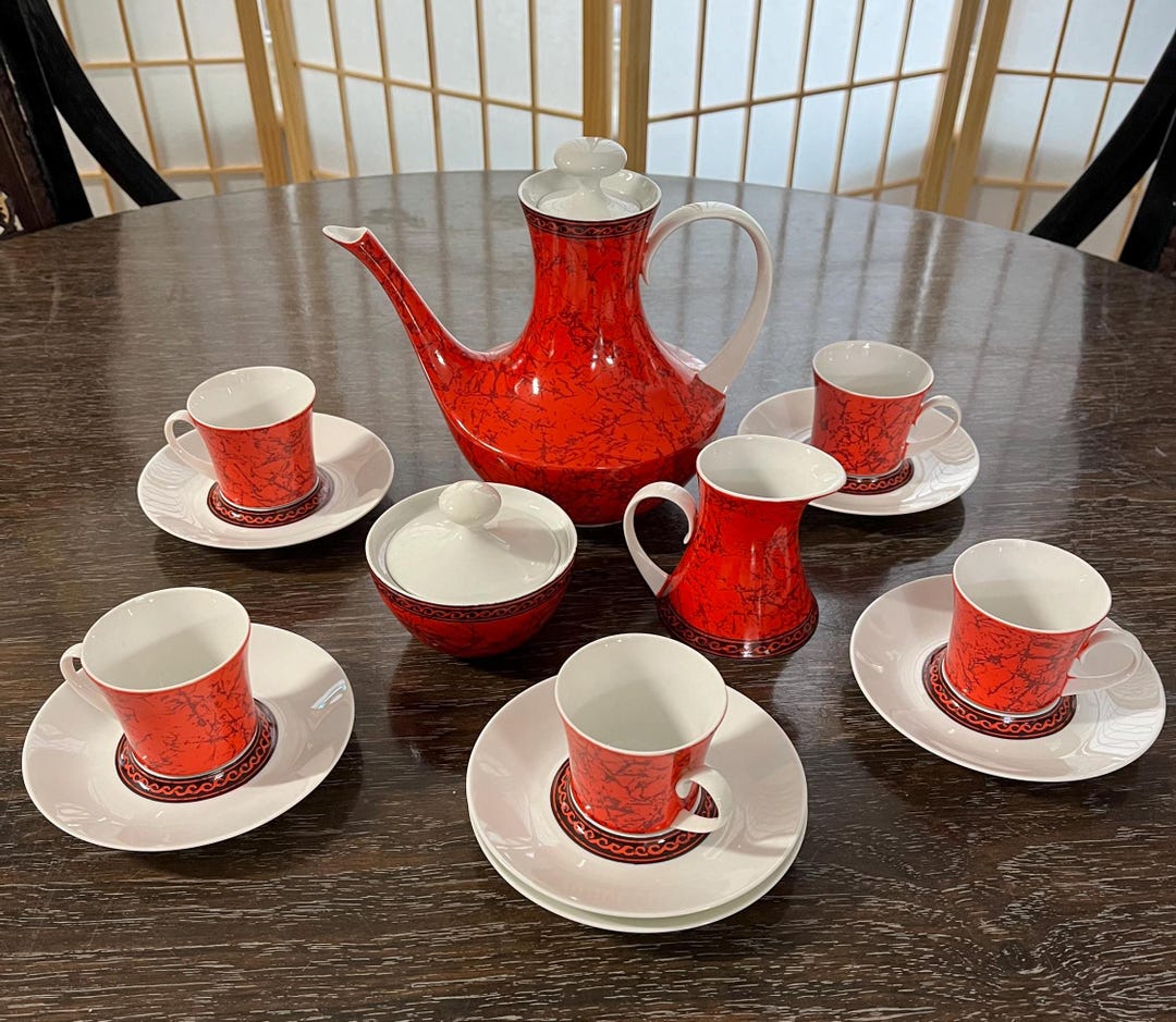 Vintage Block Bidasoa Espana Flamenco Porcelain Tea Set, Spanish Red ...