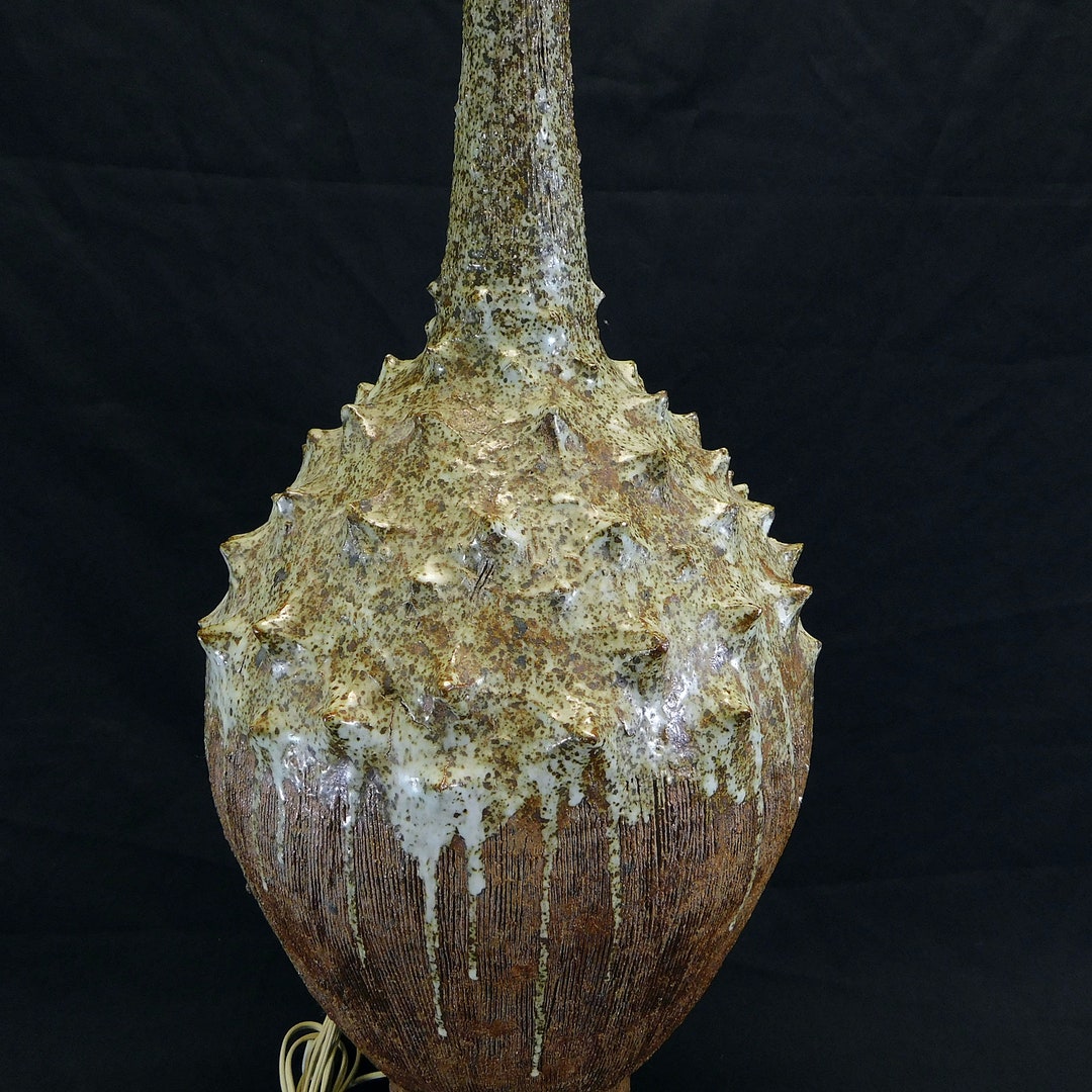 Mid Century Spiked Pottery Lamp, Huge Savage Spiked Stoneware Pottery ...