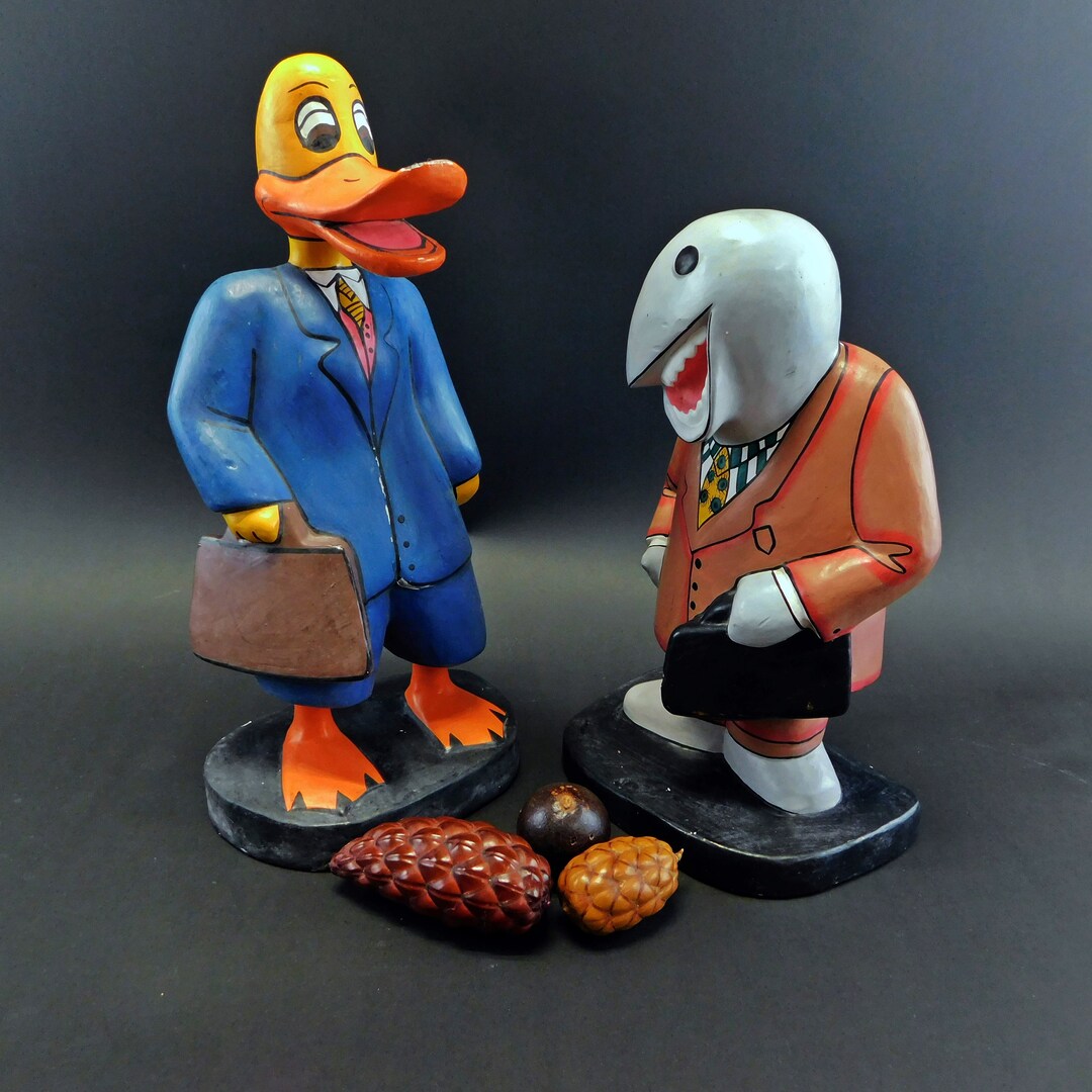 Hand Carved Shark and Duck Professionals With Briefcase, Quack Doctor ...
