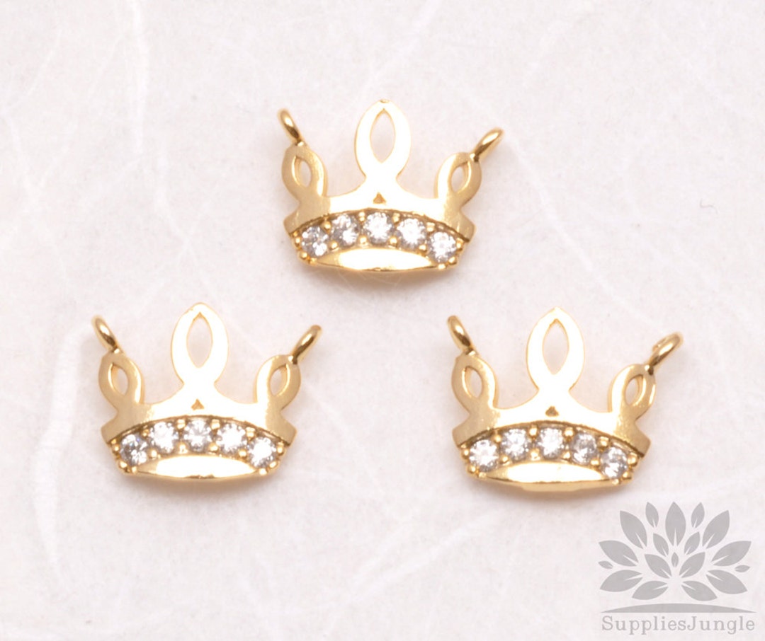 P482-G// Gold Plated Mini Cubic Crown Pendant, 2 Pcs - Etsy