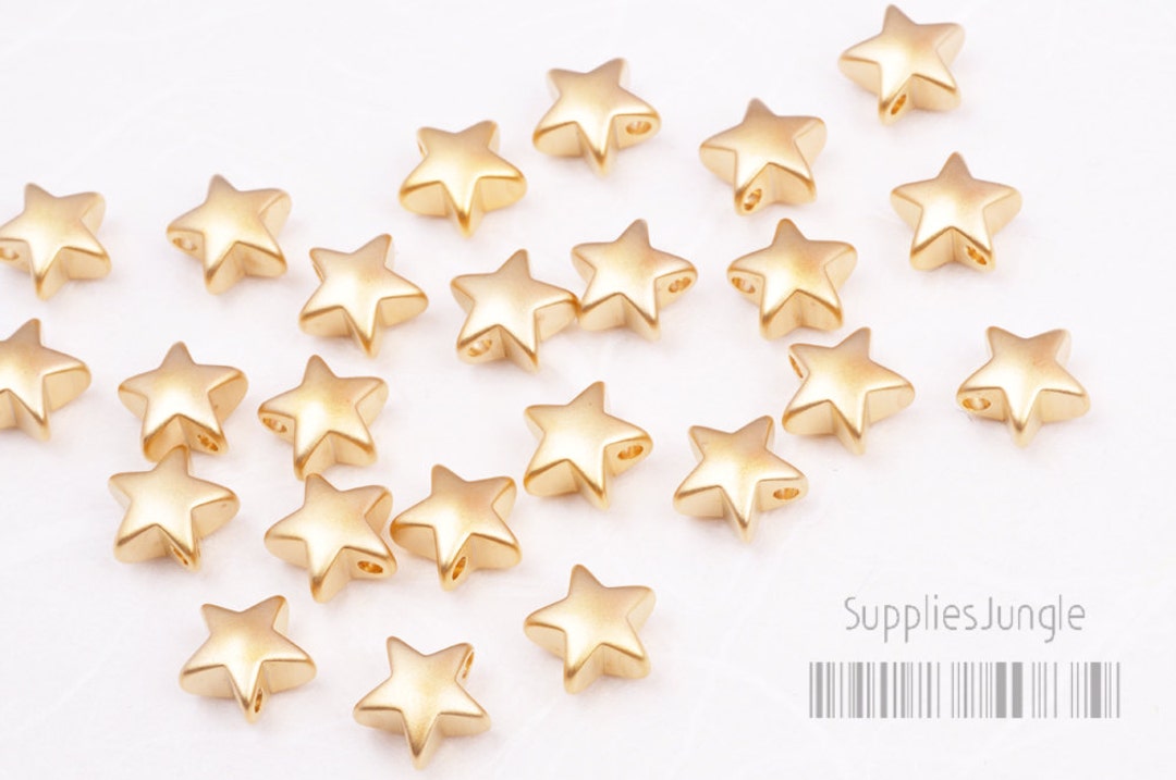 MB005-EM-MG// Matt Gold Plated Embossing Star Shape Metal Beads, 4pcs ...