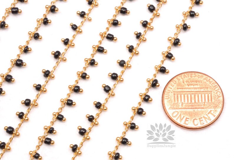 C300-BL// Gold Plated Black Beads Chain 50cm - Etsy