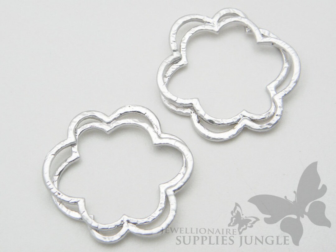 P177-MR// Matt Rhodium Plated Dubble Flower Type Pendant, 2pcs - Etsy