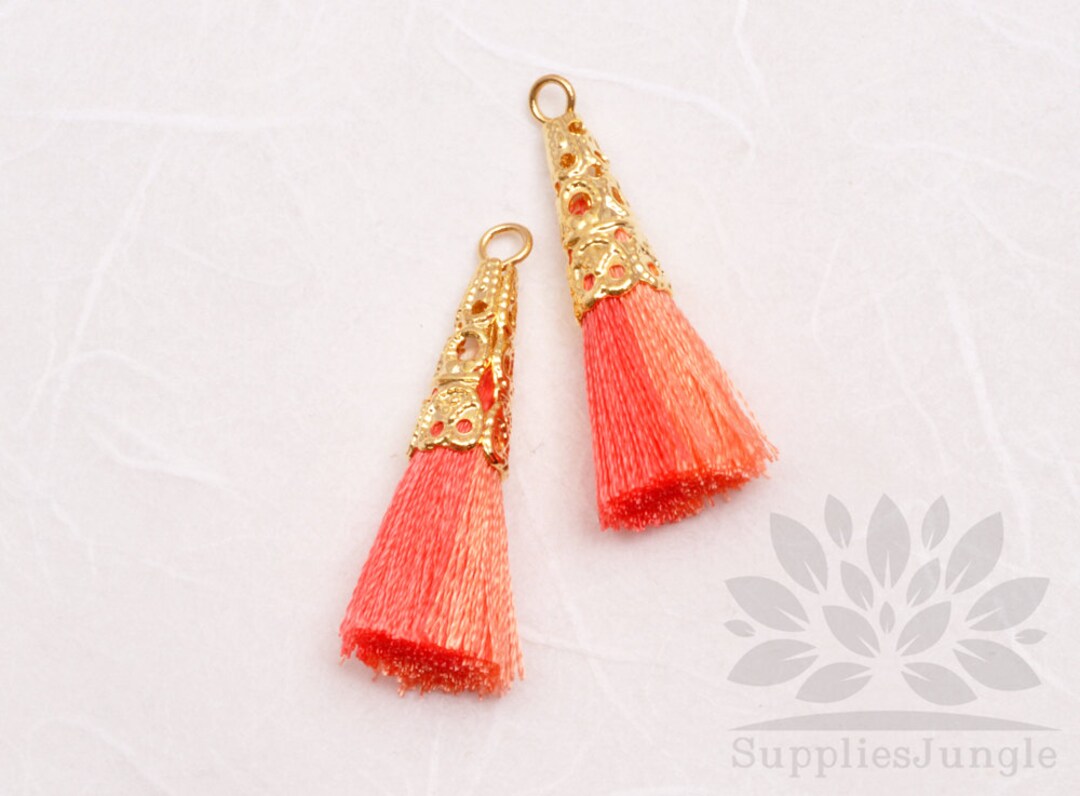 T003-01-MRO// Gold Plated Cone Multi Red Orange 34mm Tassel - Etsy