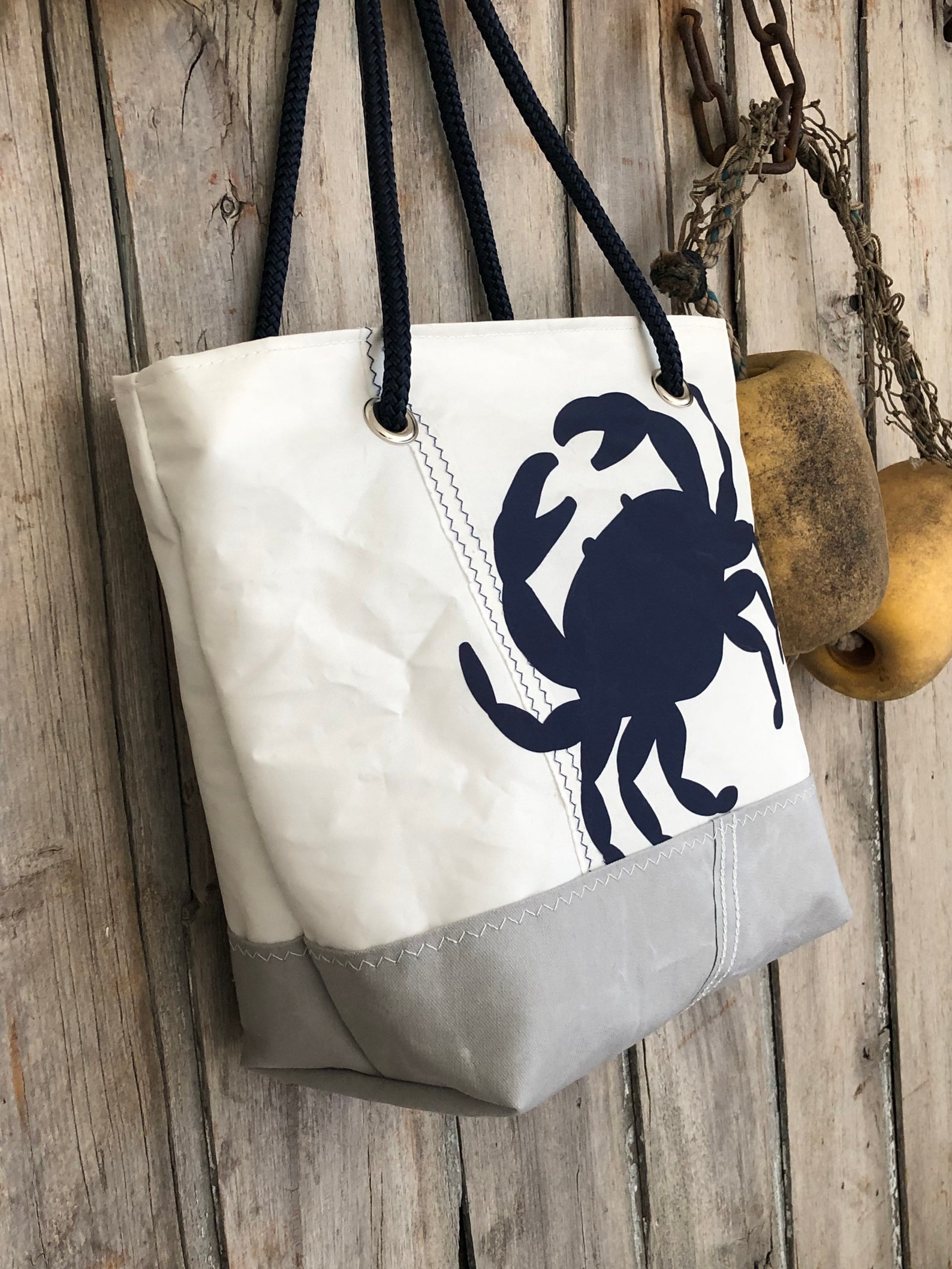 Recycled Sail Shoulder Bag Large Navy Crab Nautical Tote - Etsy