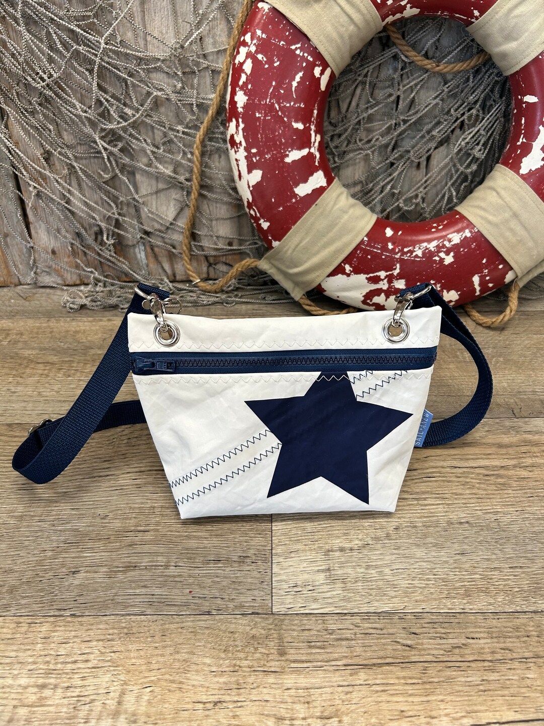 Recycled Sail Navy Star Harbor Bag Nautical Crossbody Purse - Etsy
